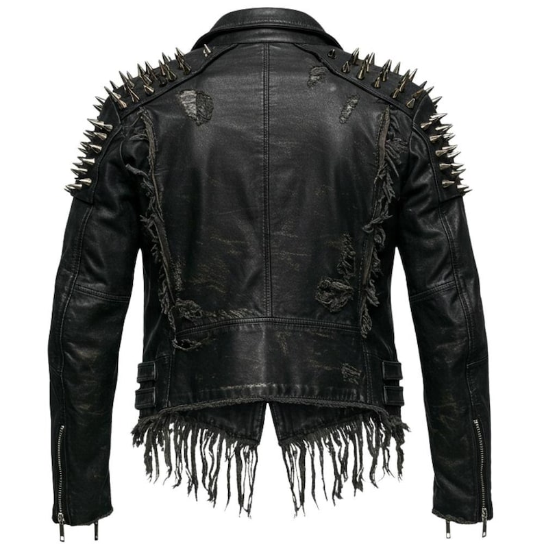 Men's Spiked Sheepskin Leather Biker Jacket: Distressed Moto Rocker ...