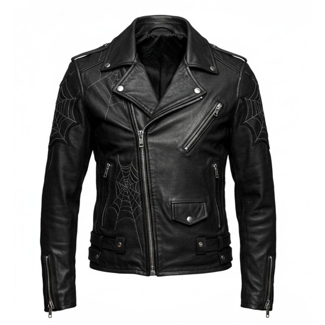 Black Leather Spiderweb Biker Jacket: Gothic Halloween Costume - Etsy