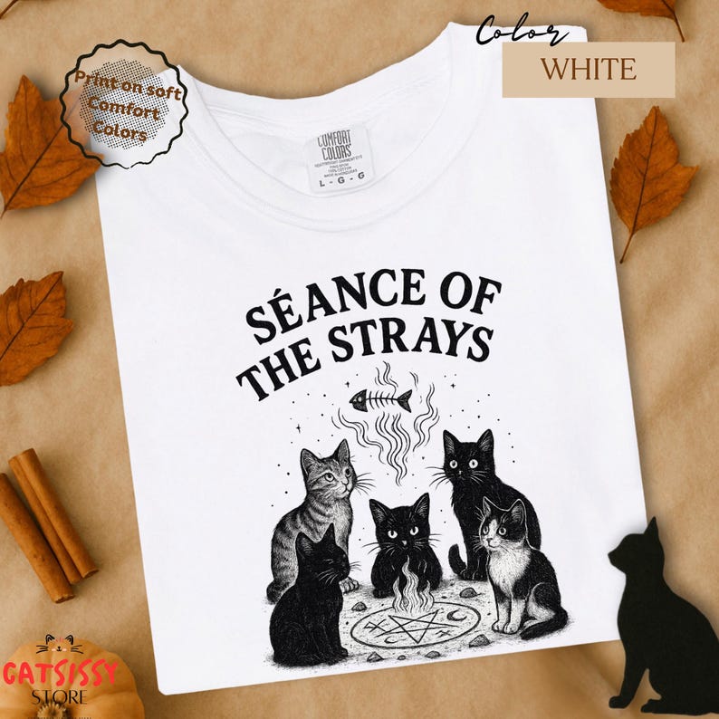 Séance of the Strays - Funny Black Cat Witchy Halloween Tee - Spooky ...