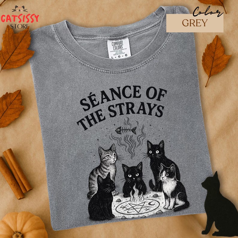Séance of the Strays - Funny Black Cat Witchy Halloween Tee - Spooky ...