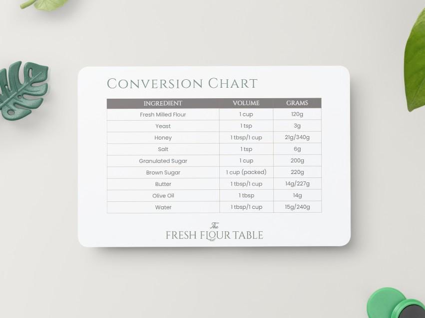 Fresh Milled Flour Conversion Chart Magnet | Grain Weight Guide for ...