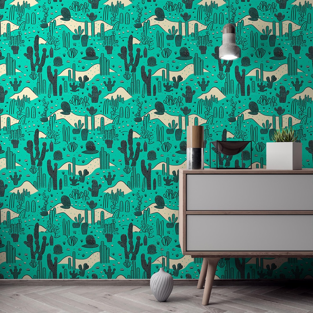 Cactus Desert Oasis Peel and Stick Wallpaper, Southwestern Home Decor ...