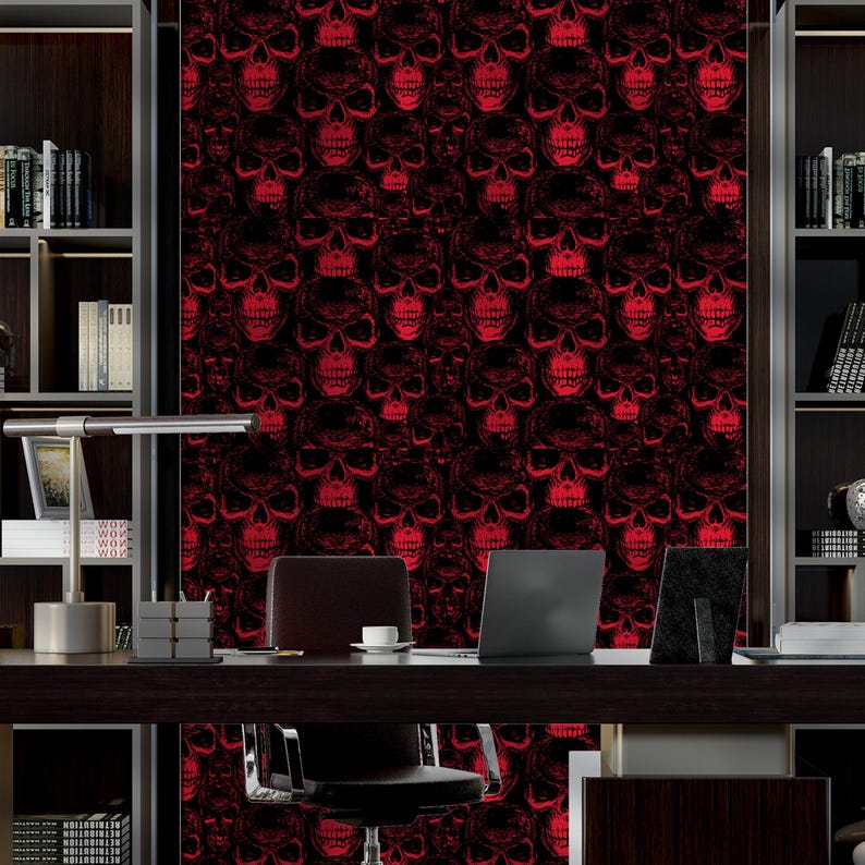 Red Skull Peel and Stick Wallpaper, Gothic Horror Mural, Dark Grunge ...