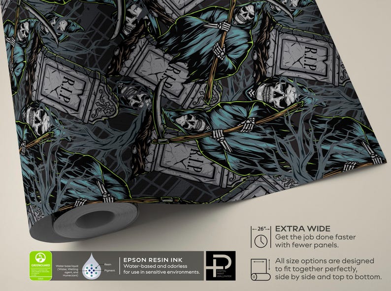 Grim Reaper Peel and Stick Wallpaper, Gothic Horror Mural, Spooky ...
