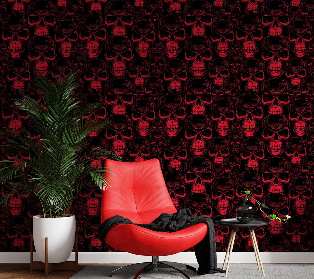 Red Skull Peel and Stick Wallpaper, Gothic Horror Mural, Dark Grunge ...