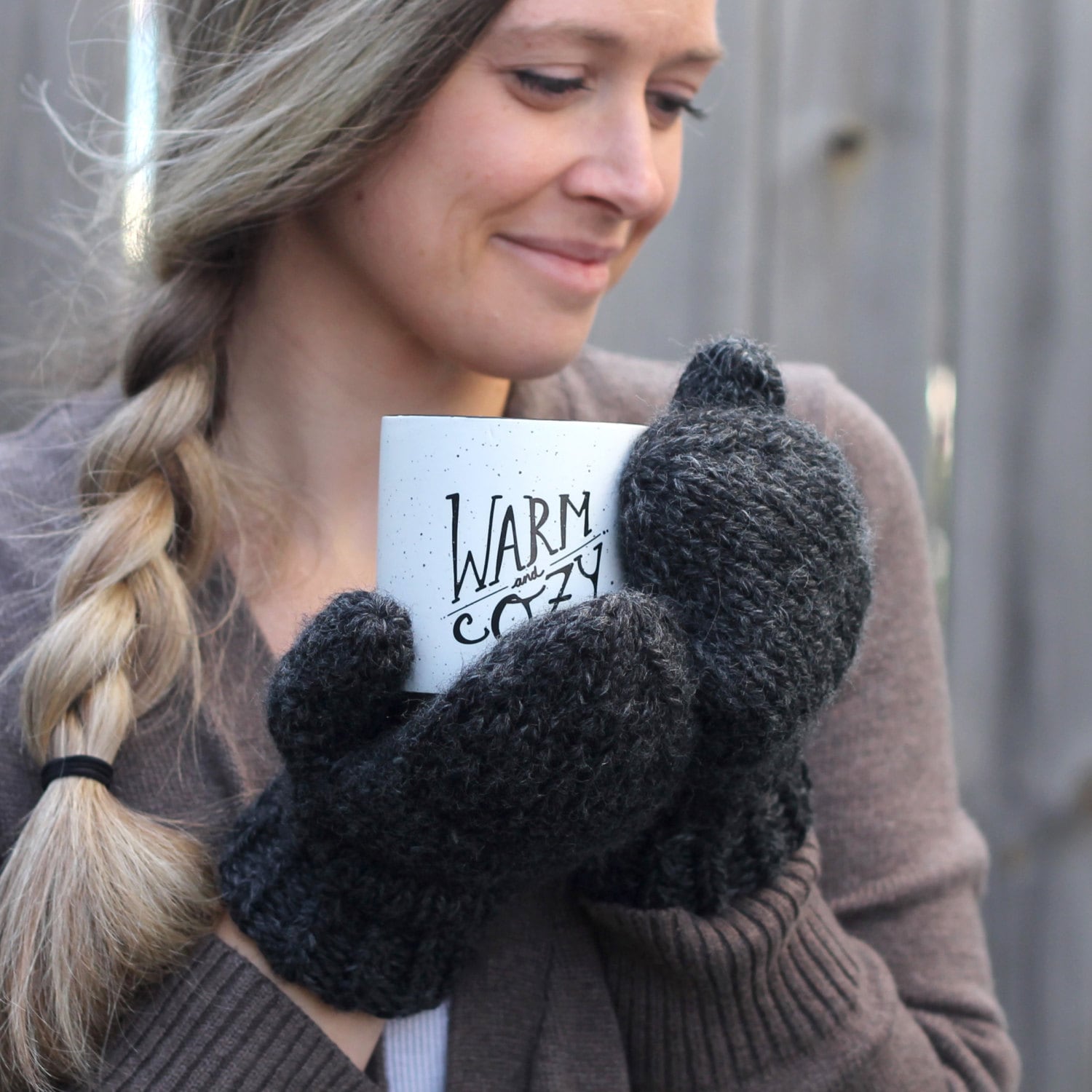 Cozy Knit Wool Mittens Color Charcoal Grey Dark Gray Warm | Etsy