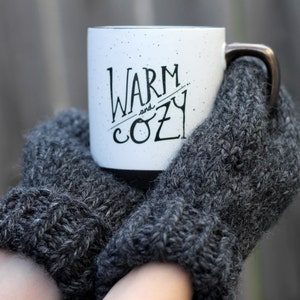 Cozy Knit Wool Mittens- Color Charcoal Grey- Dark Gray Warm Handmade ...