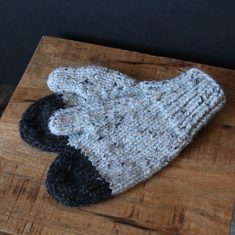 Cozy Knit Wool Mittens Color Light Gray With Charcoal Gray - Etsy