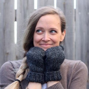 Cozy Knit Wool Mittens- Color Charcoal Grey- Dark Gray Warm Handmade ...