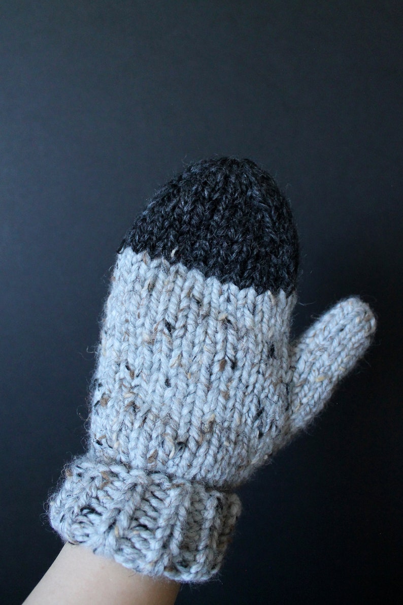 Cozy Knit Wool Mittens Color Light Gray With Charcoal Gray - Etsy
