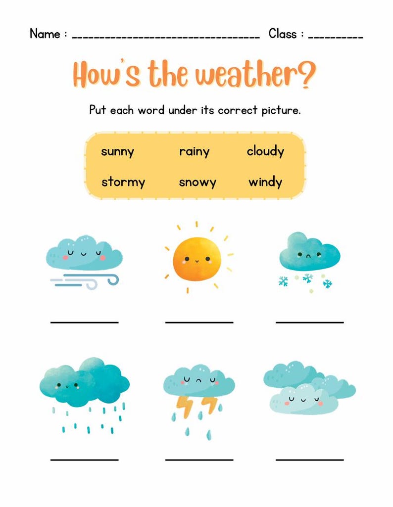 Colorful Weather Vocabulary Worksheet for Kids – Printable PDF, Fun ...
