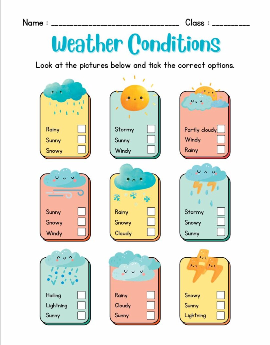 Colorful Weather Vocabulary Worksheet for Kids – Printable PDF, Fun ...
