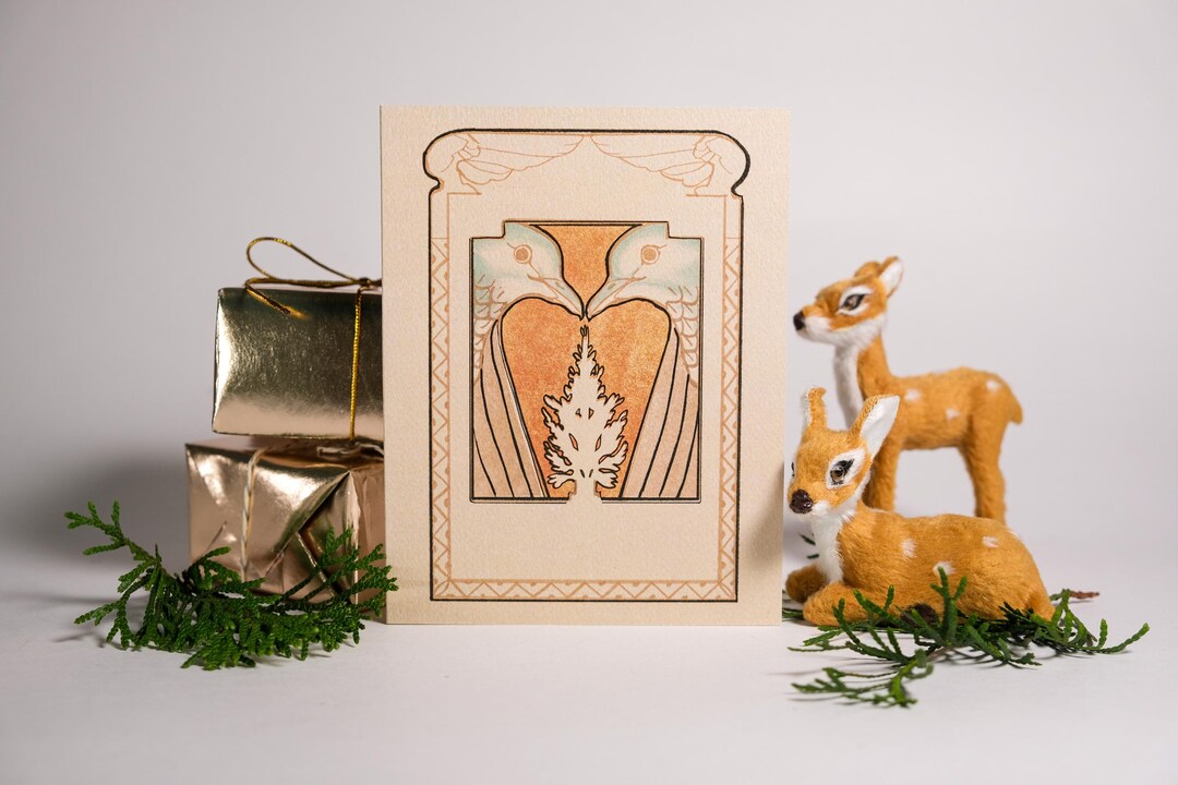 Two Turtle Doves Handmade Card – Art Nouveau Holiday Greetings - Etsy