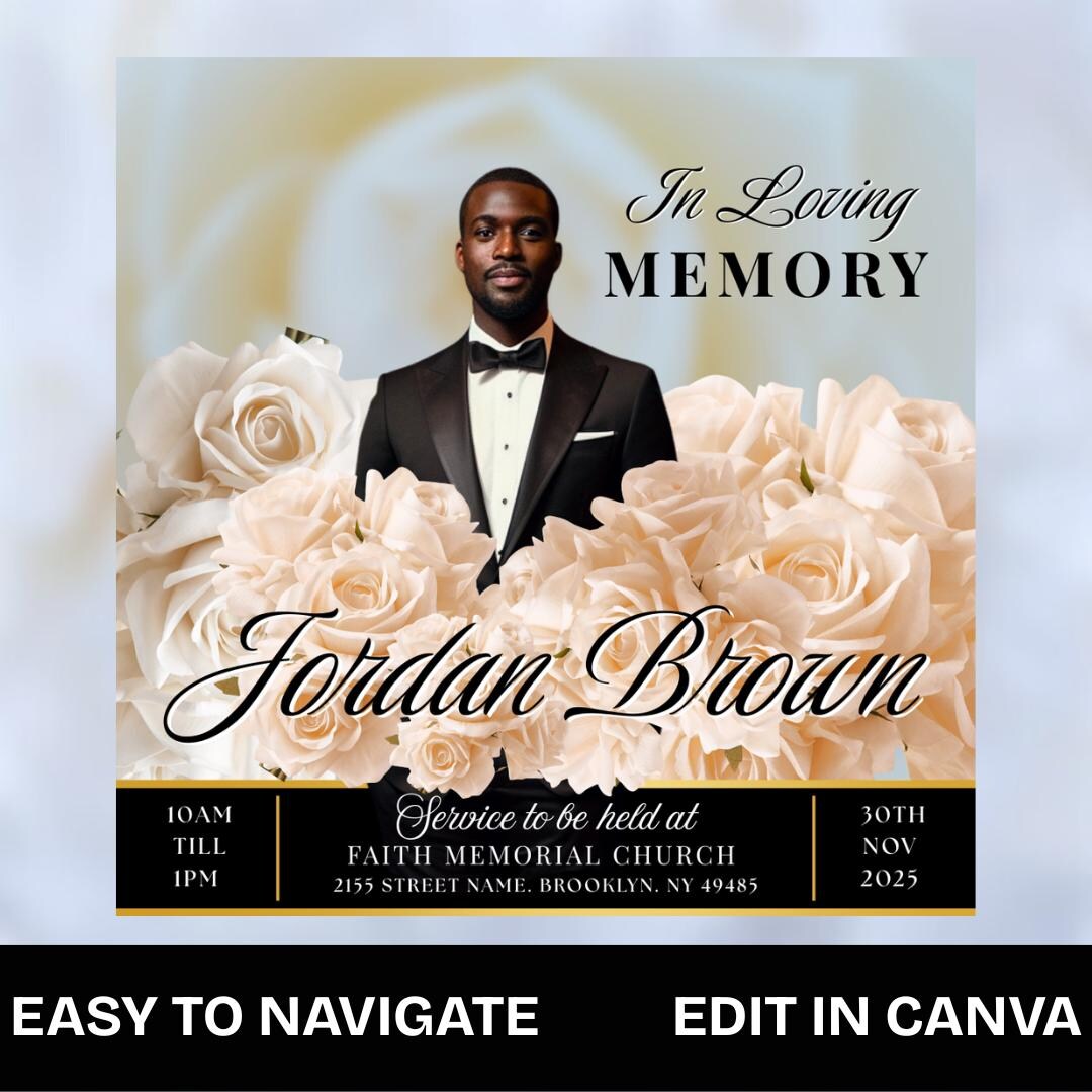 Editable Funeral Announcement Template | Canva Memorial Flyer (digital ...