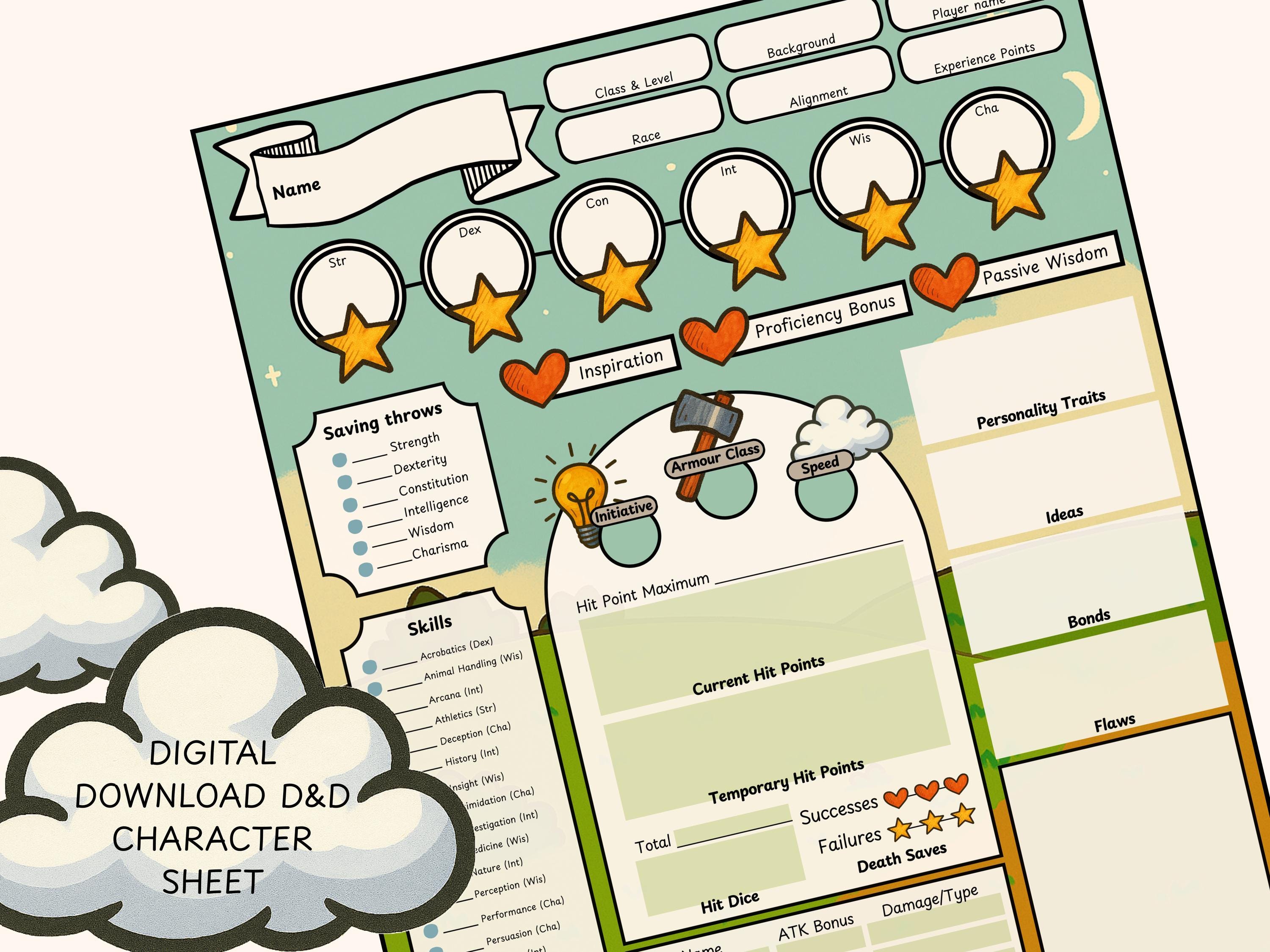 Cosy Cottagecore Dnd 5E Character Sheet for Dungeons and Dragons - Etsy ...