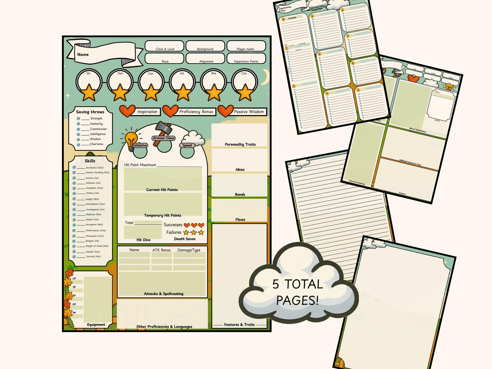 Cosy Cottagecore Dnd 5E Character Sheet for Dungeons and Dragons - Etsy ...