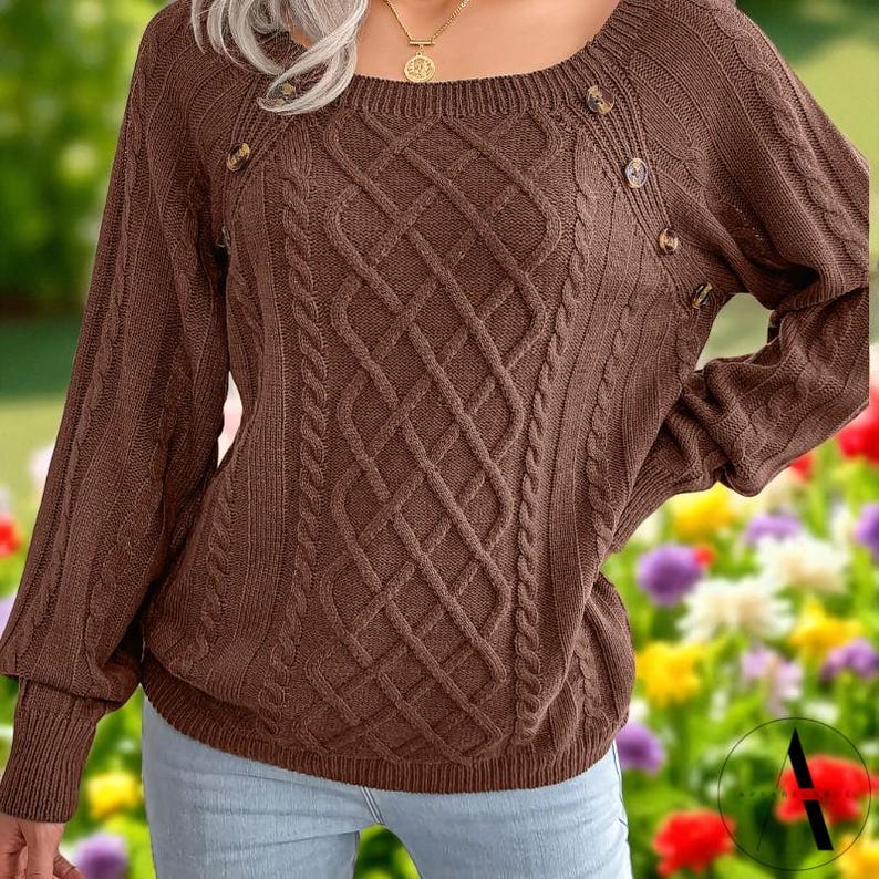Suéter de punto con encanto, suéter con botones para mujer, suéter de ...