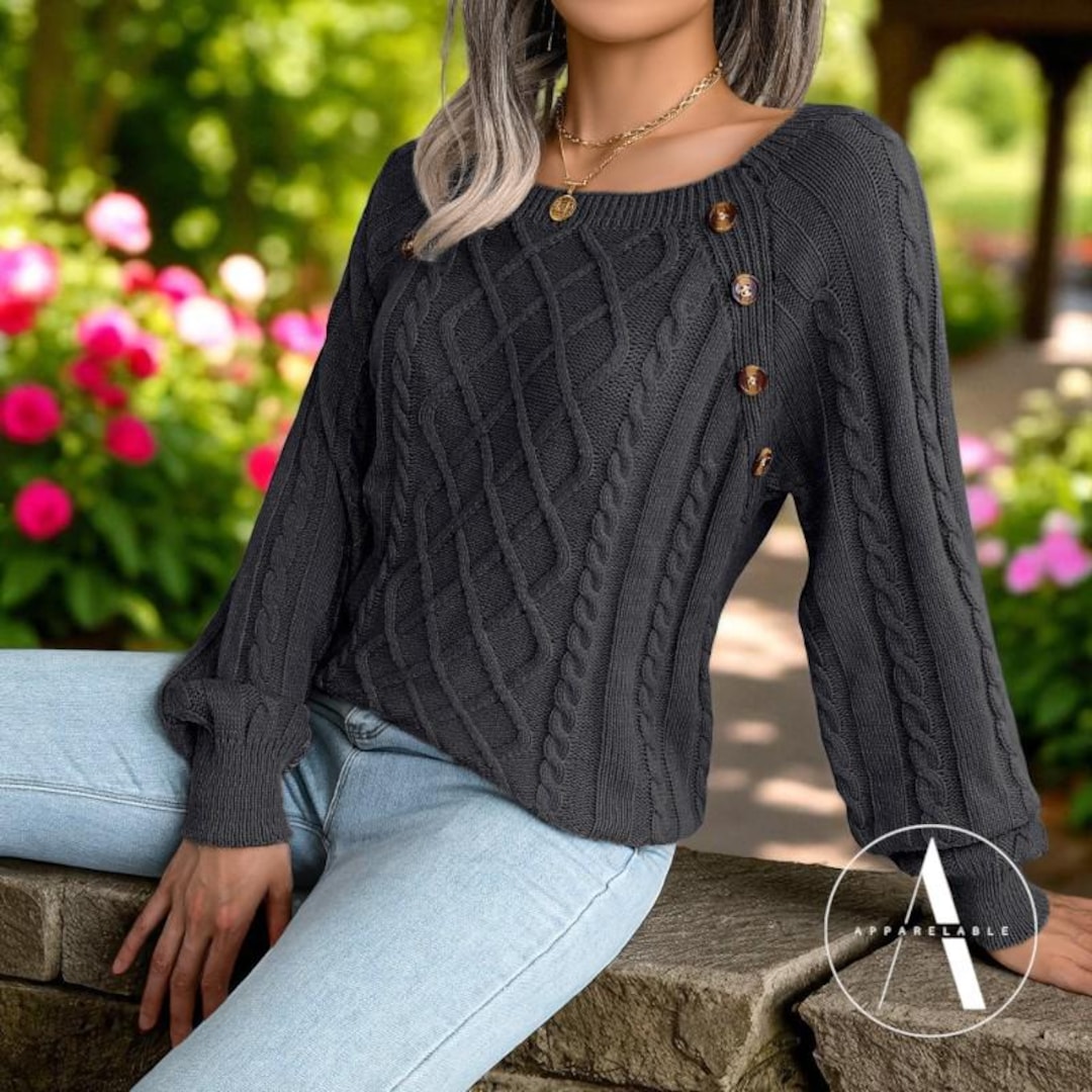 Suéter de punto con encanto, suéter con botones para mujer, suéter de ...