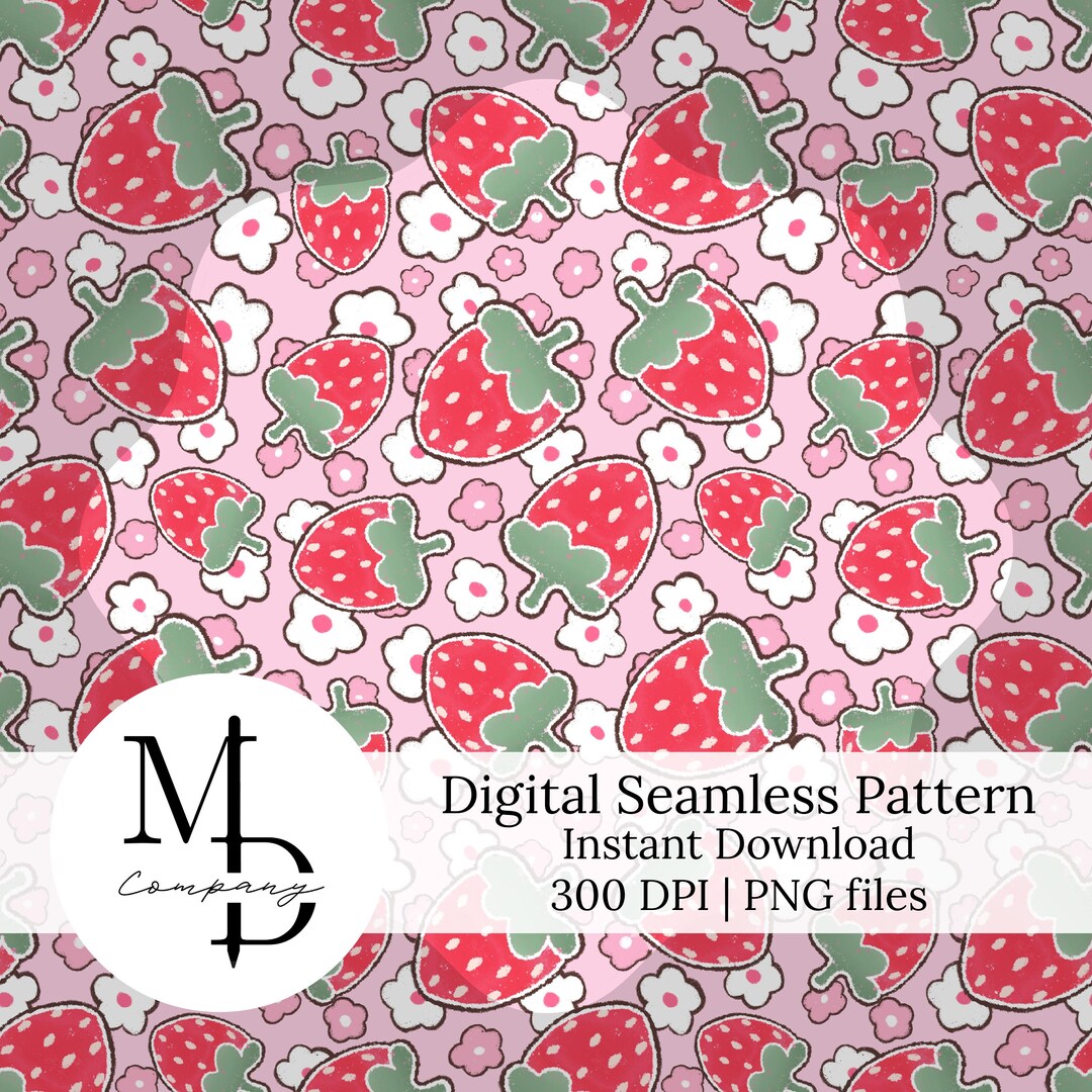 Strawberry Cottagecore Seamless Pattern PNG Hand Drawn Digital Design ...