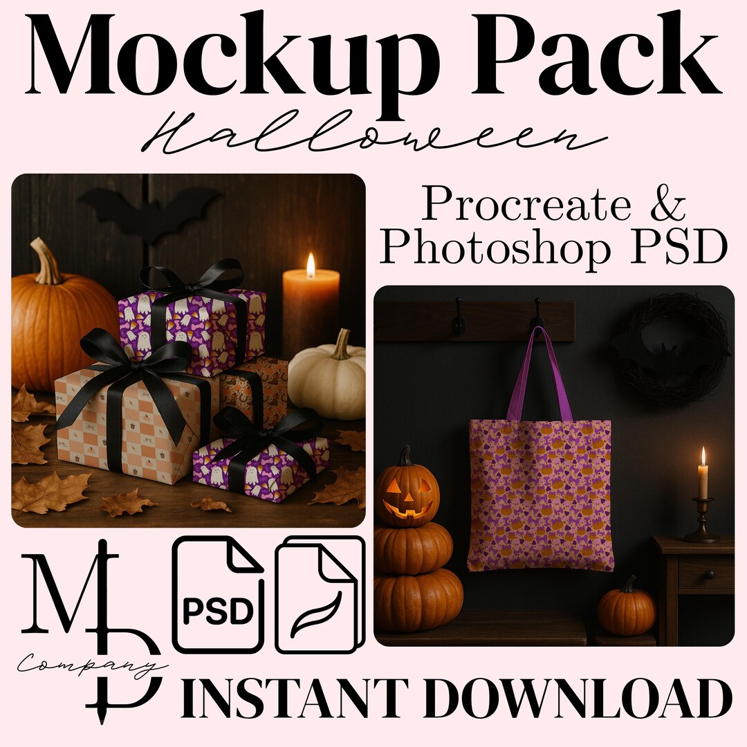 Halloween Mockup Procreate Template Bundle Fall Notebook Display Tote ...