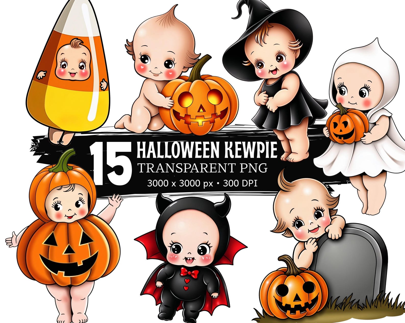 Halloween Kewpie Clipart • Cute Baby Halloween Pngs • Ghost, Witch ...
