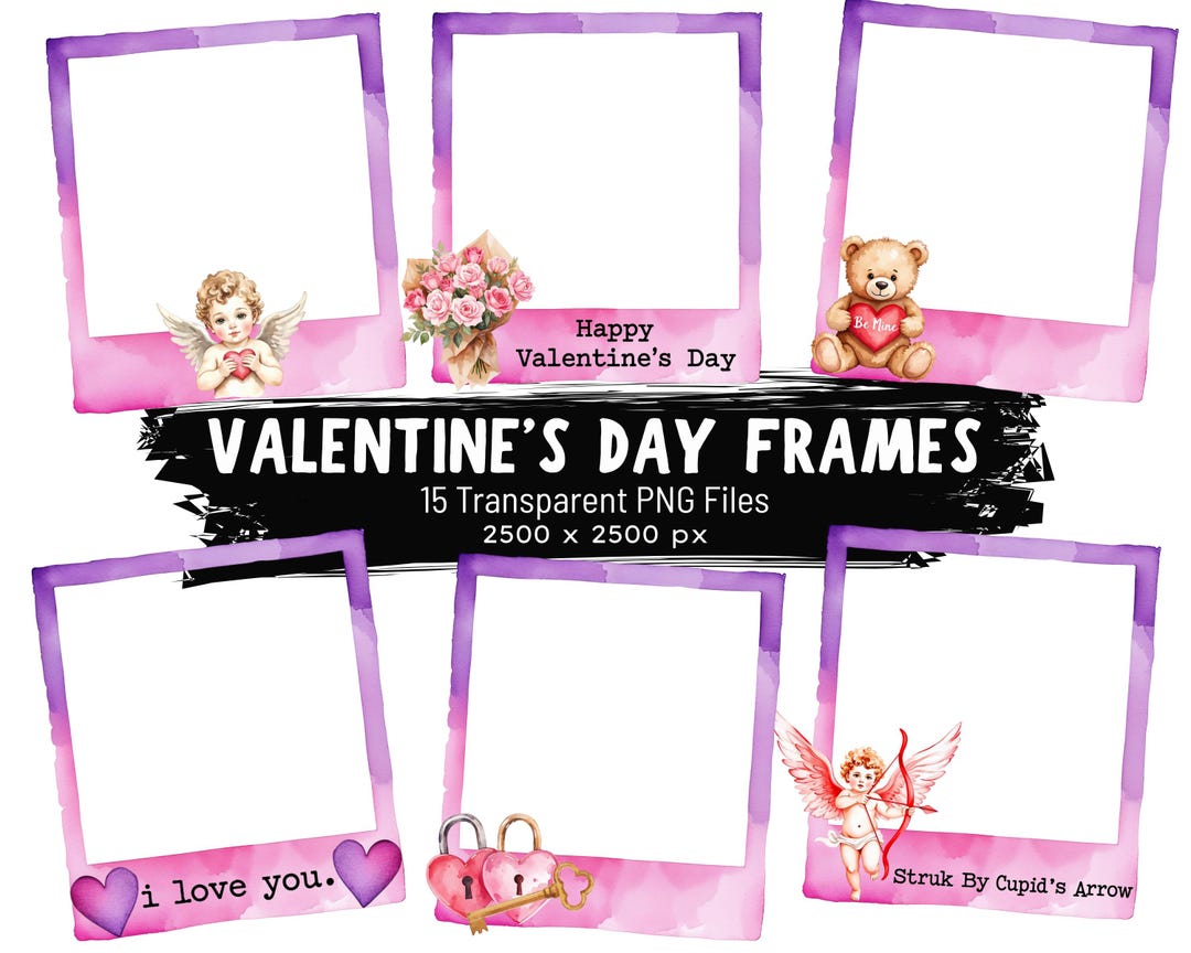 Valentine’s Day Polaroid Frames PNG Bundle | Watercolor Valentine Photo ...
