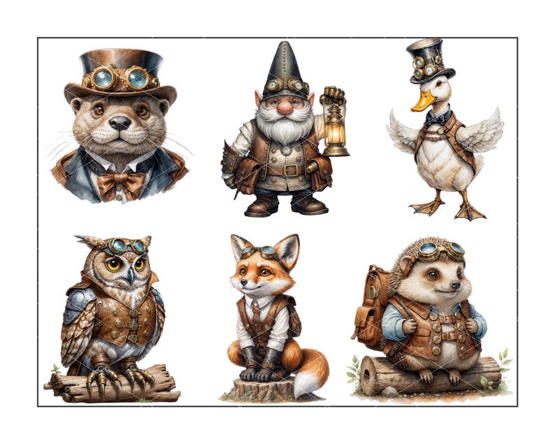 Steampunk Forest Fantasy Clipart Bundle | Woodland Animals, Gnomes ...