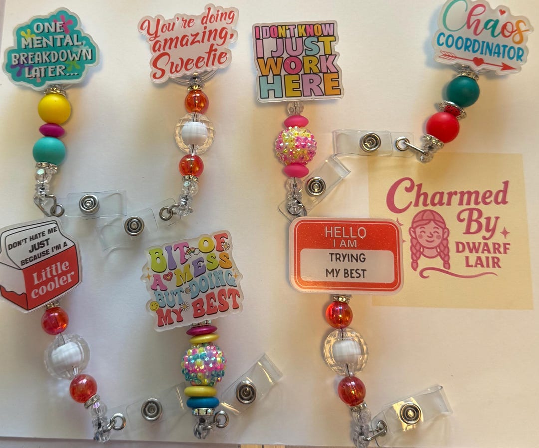 Fun Snarky Sayings Beaded Badge Reels Nurse Teacher Clip-on Extendable ...