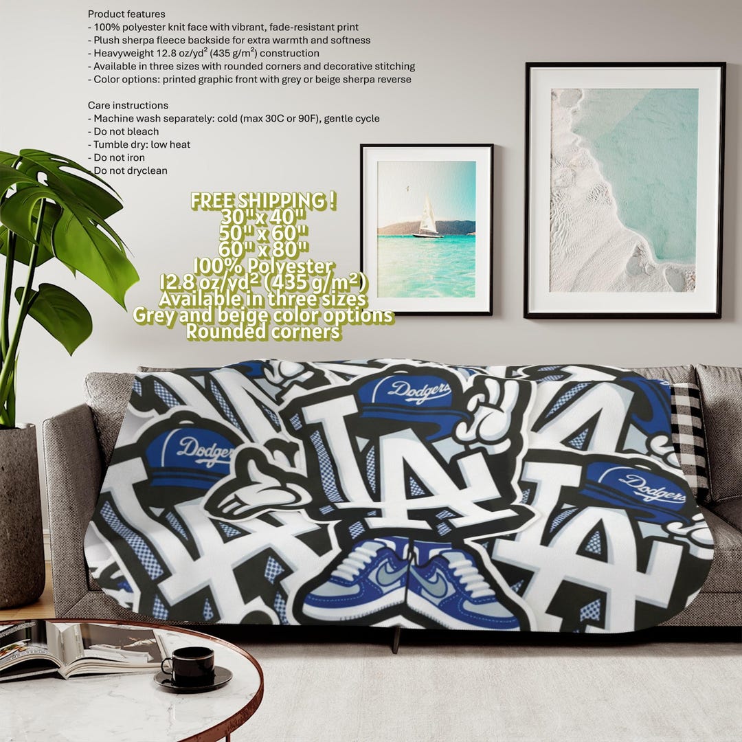 LA Dodgers Logo Pattern Sherpa Blanket | Team Baseball Sports Throw - Etsy