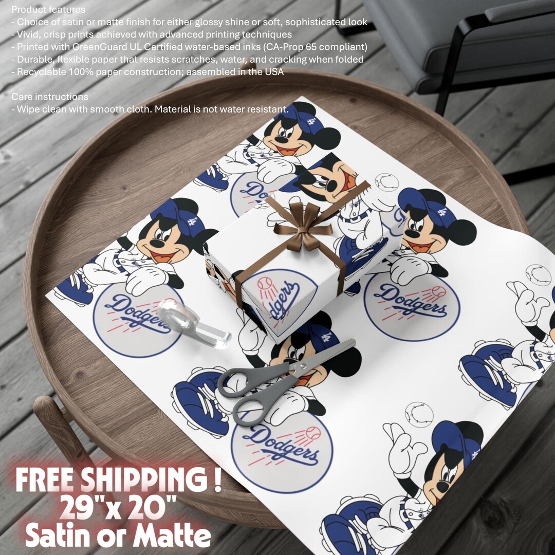 LA Dodgers Baseball Mickey Mouse Wrapping Paper, Holiday Peanuts Gift ...