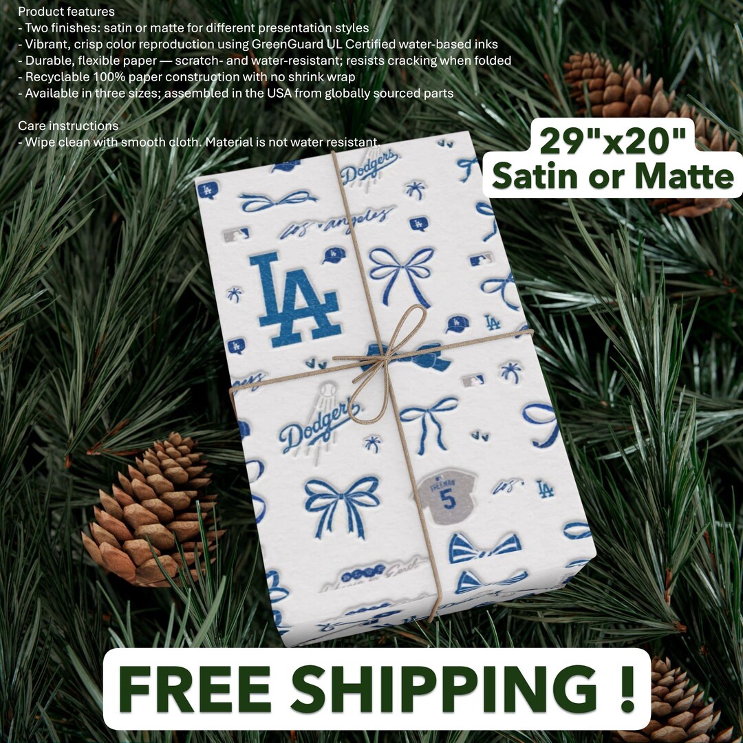 LA Dodgers Christmas Wrapping Paper Gift Wrap, Christmas Baseball ...