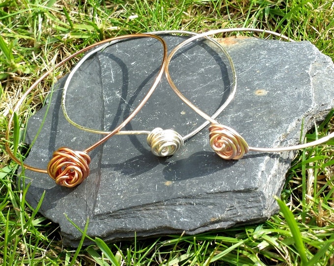 Trio of Rosebud Design Silver Plated Bangle Bracelets, Copper, Rose ...