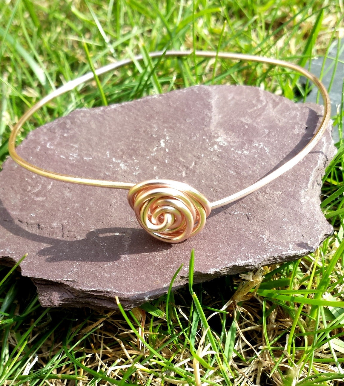 Trio of Rosebud Design Silver Plated Bangle Bracelets Copper | Etsy