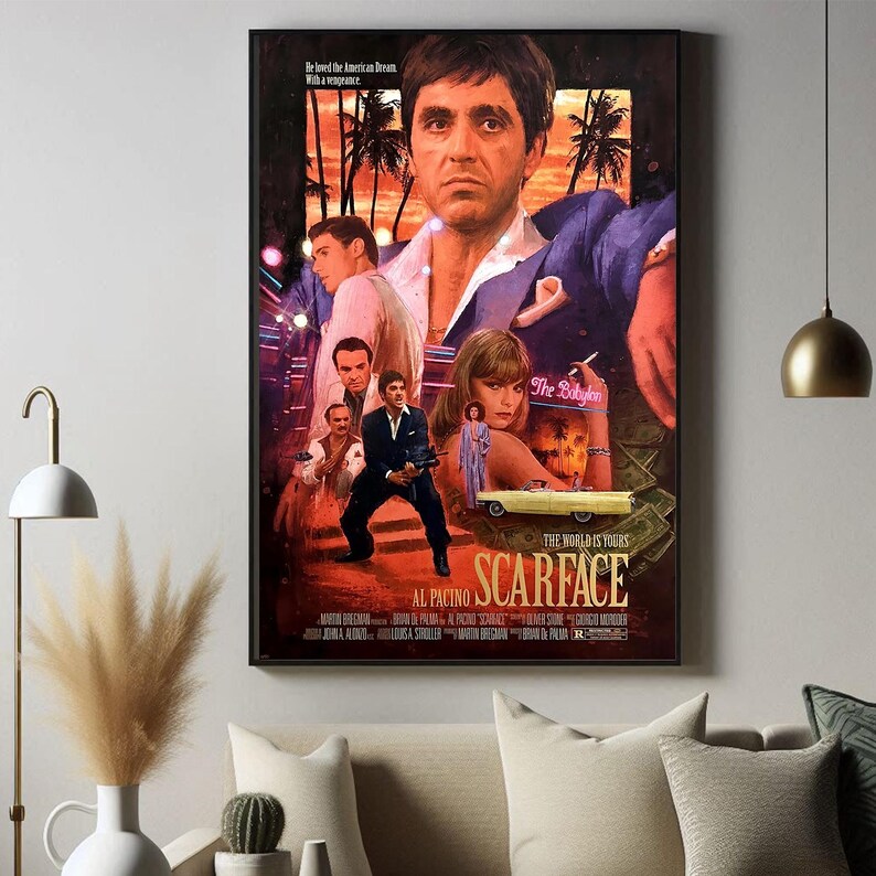Scarface Movie Poster, Retro Film Art, Gallery Wall Art, Canvas Prints ...