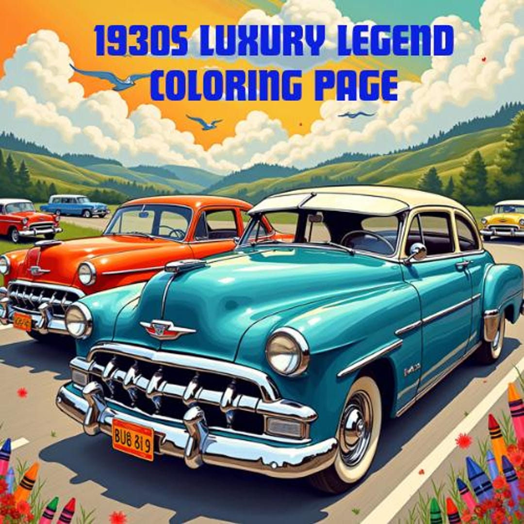 40 Vintage Cars Coloring Pages | Printable | Classic Line Art PDF for ...