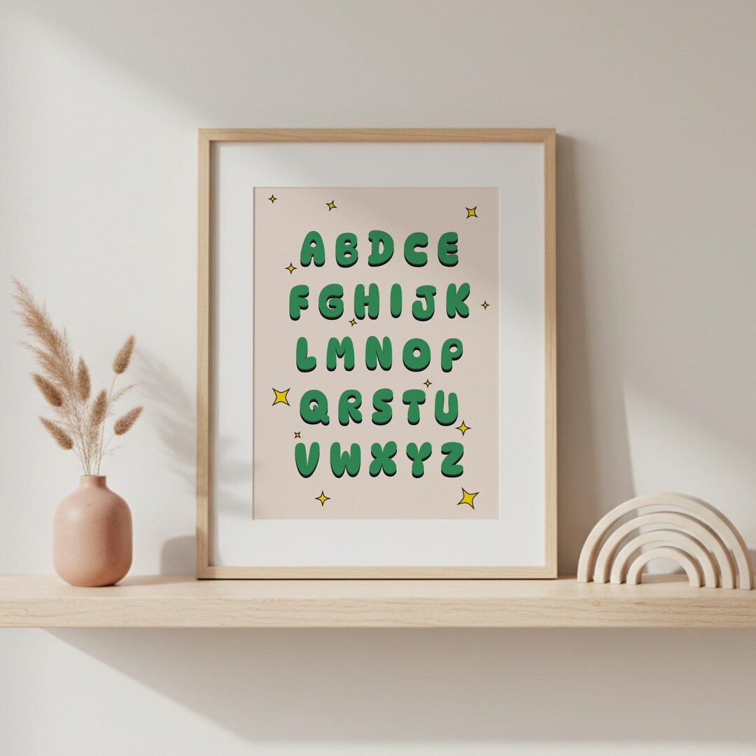 Alphabet Poster - Retro Green and Beige Decorative Print - Etsy