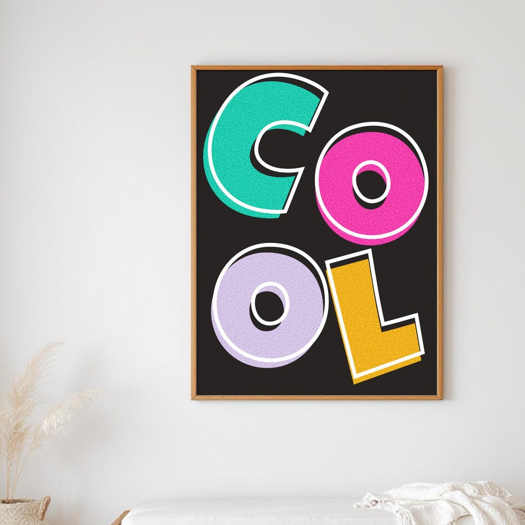 Colorful COOL Poster Retro Style Typography Turquoise, Fuchsia Pink ...