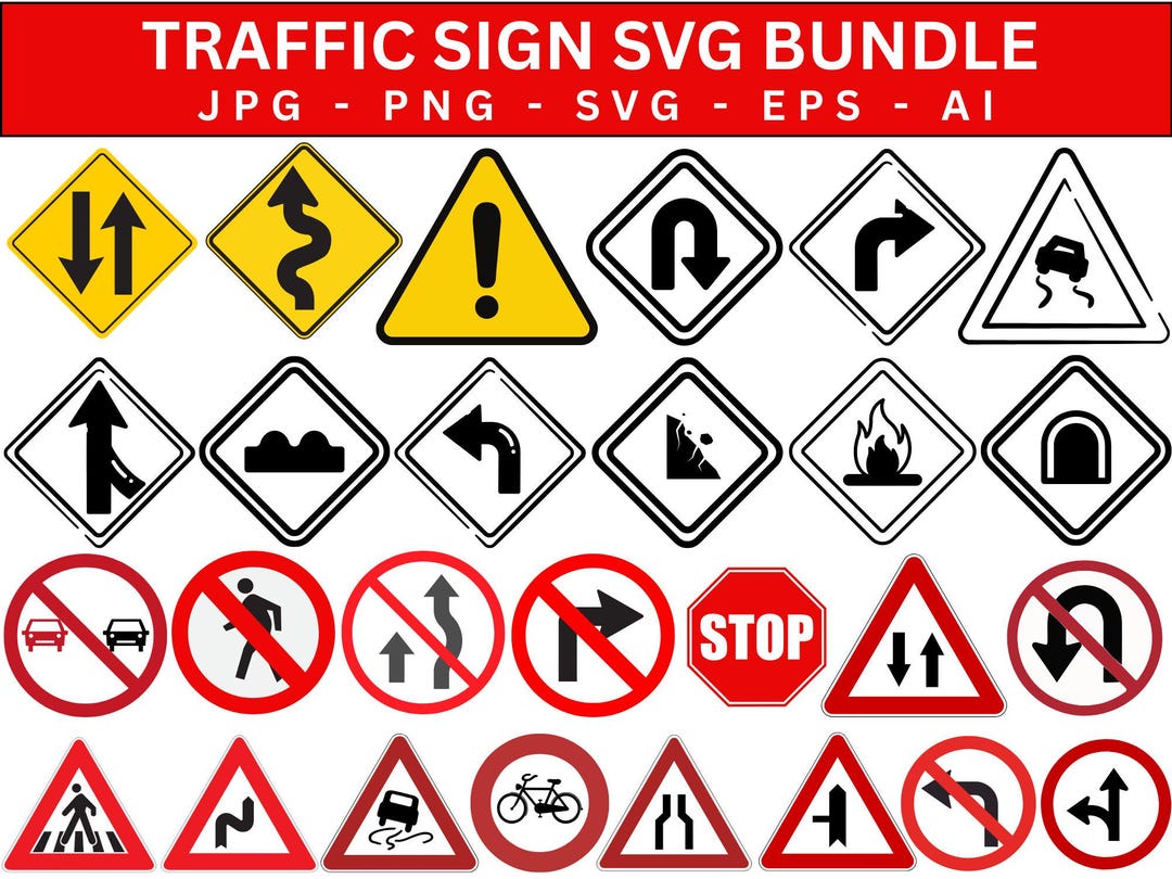 Traffic Signs Svg Bundle, Traffic Signs, Silhouette Files, Street Sign ...
