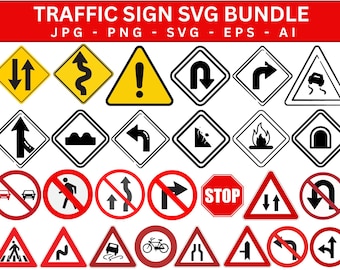 Road Signs SVG Bundle, Traffic Warning Symbols, Cricut Silhouette Files ...