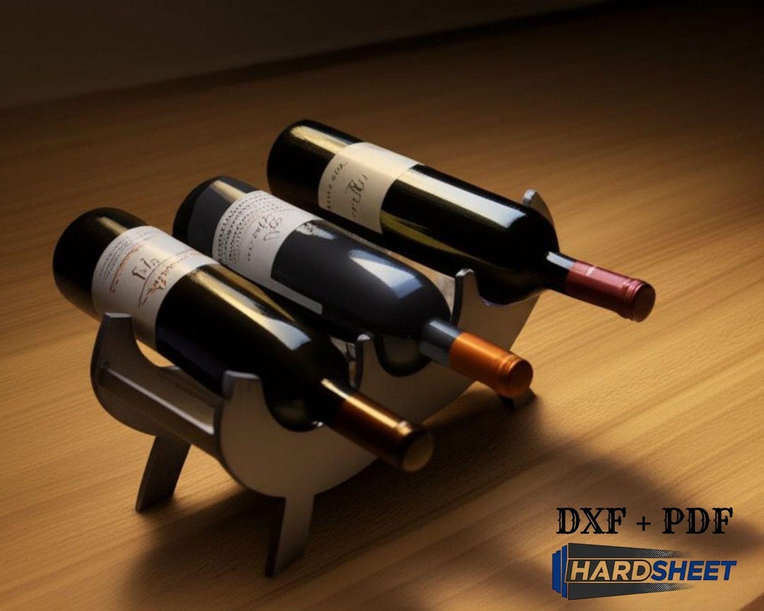 Wine Rack DXF File for Laser Cutting | Modern 3-bottle Metal Holder ...
