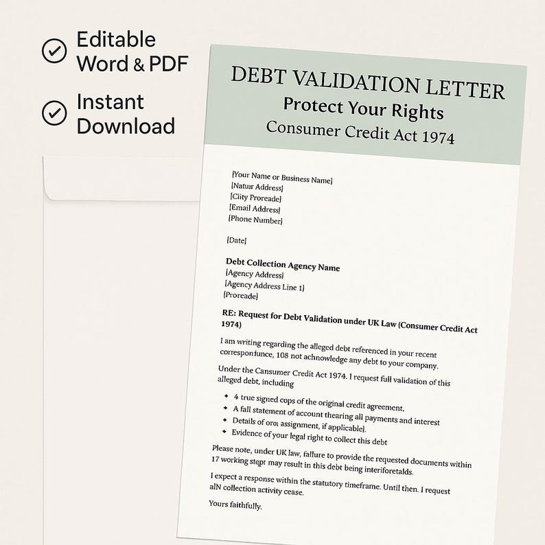 UK Debt Validation Letter Template | Debt Dispute Request | Printable ...
