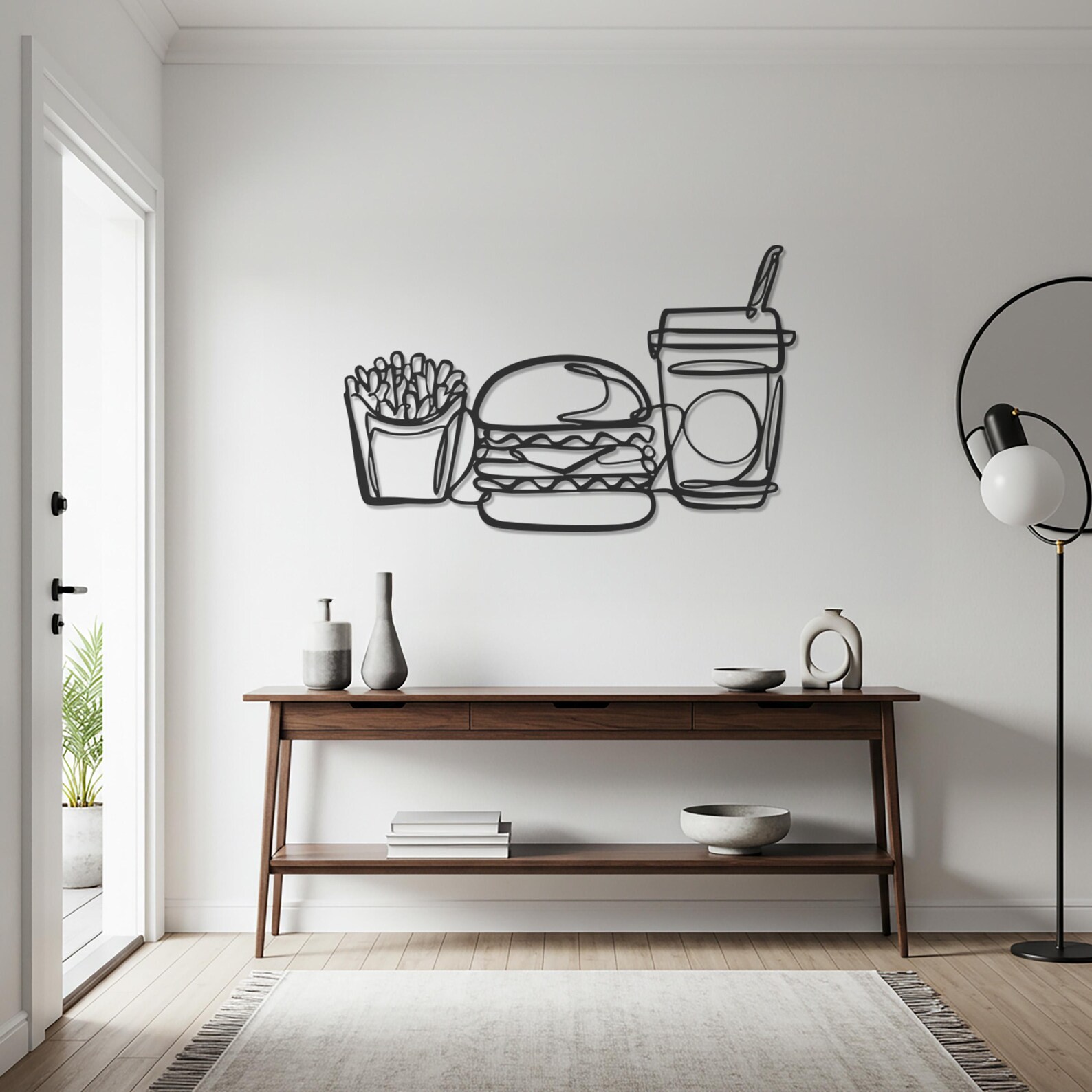 Fast Food Metal Wall Art – Burger Fries and Drink Line Art for Kitchen ...