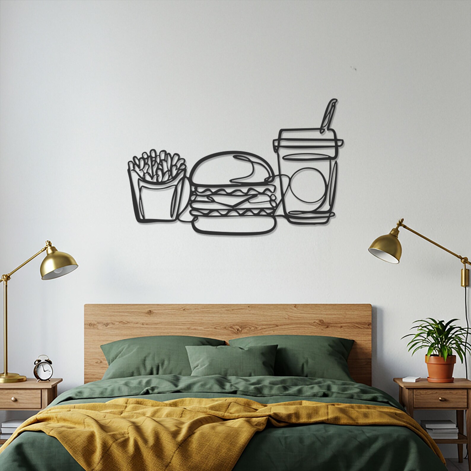 Fast Food Metal Wall Art – Burger Fries and Drink Line Art for Kitchen ...