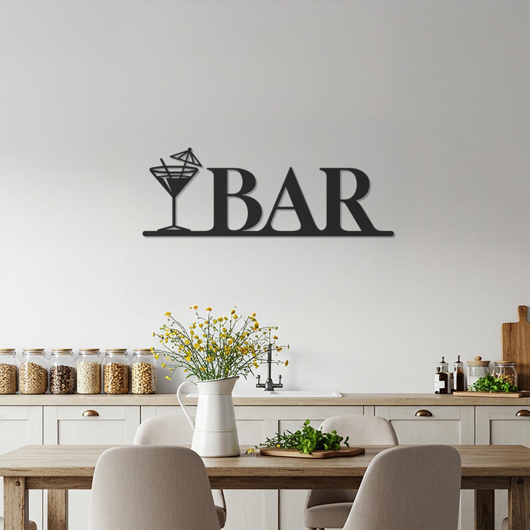 BAR Metal Wall Art With Cocktail Glass – Modern Industrial Sign for ...