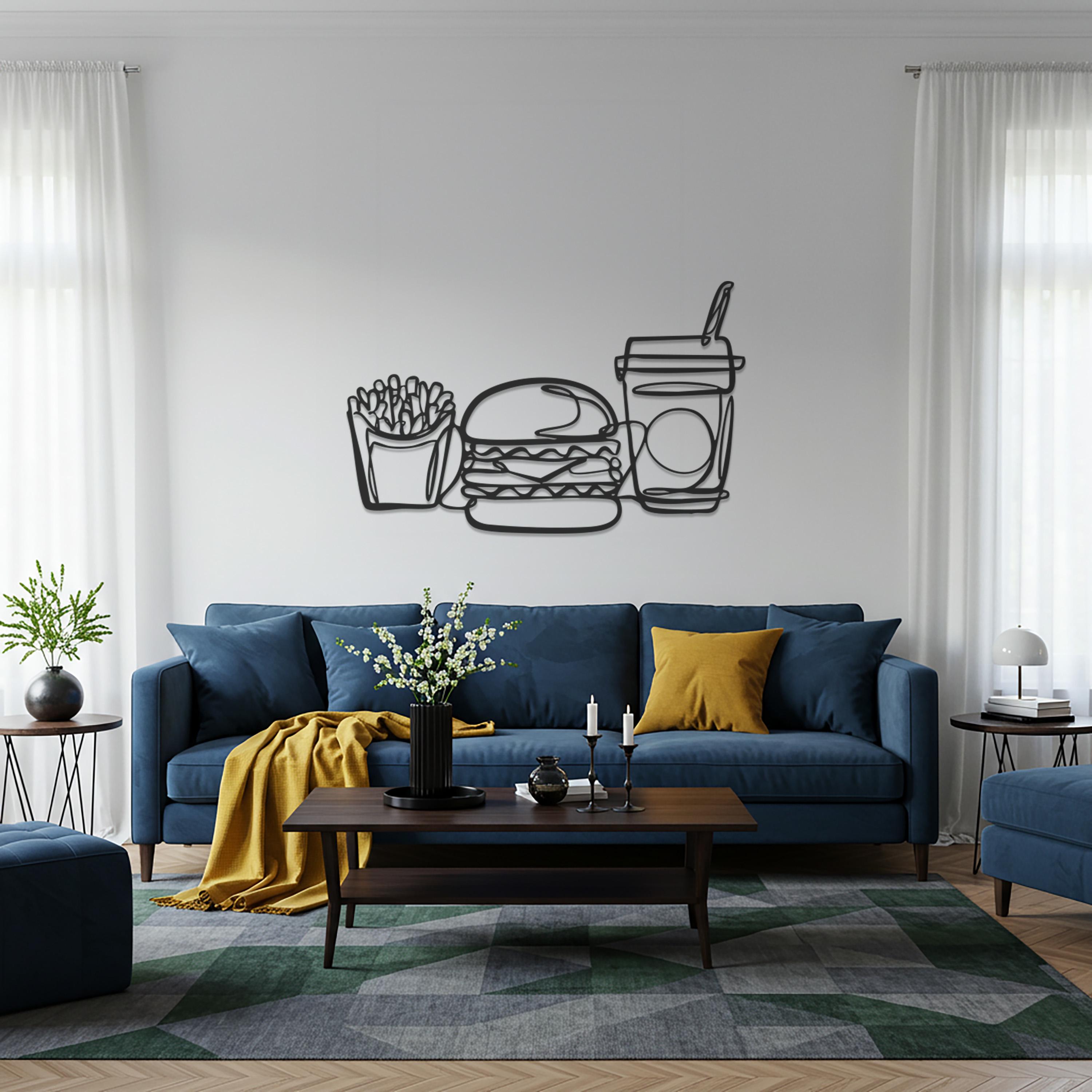 Fast Food Metal Wall Art – Burger Fries and Drink Line Art for Kitchen ...
