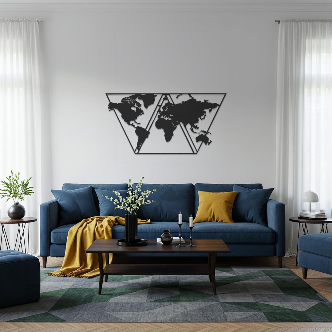 Geometric Metal World Map – Modern Travel Wall Art - Etsy