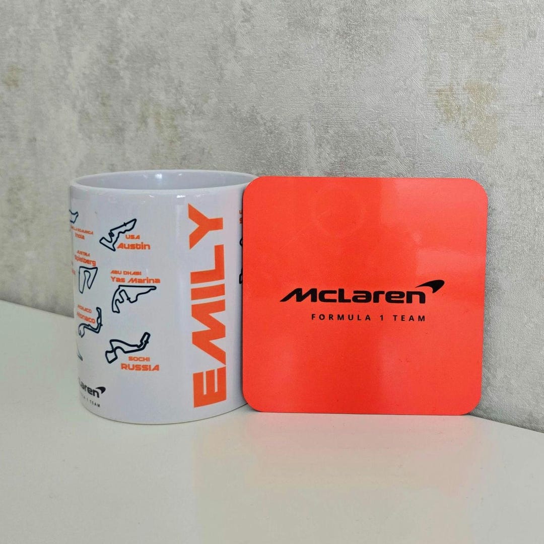 Personalised F1 Mclaren Mug | Custom Name and Formula 1 Tracks Coffee ...