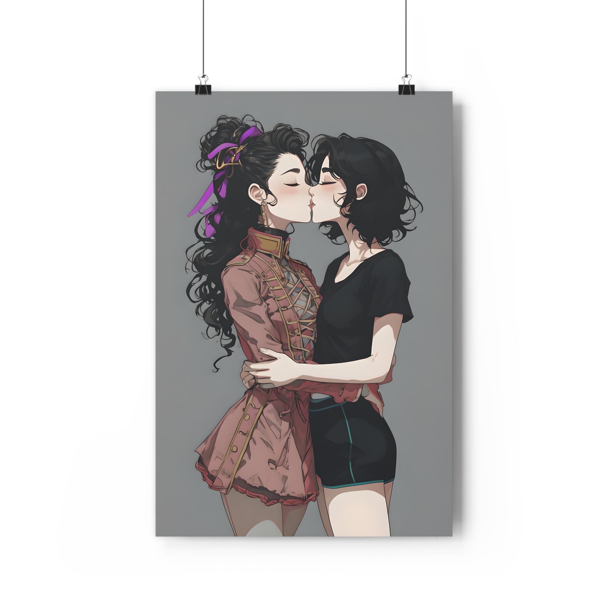 Romantic Lesbian Anime Art Yuri Couple Kissing Poster Digital