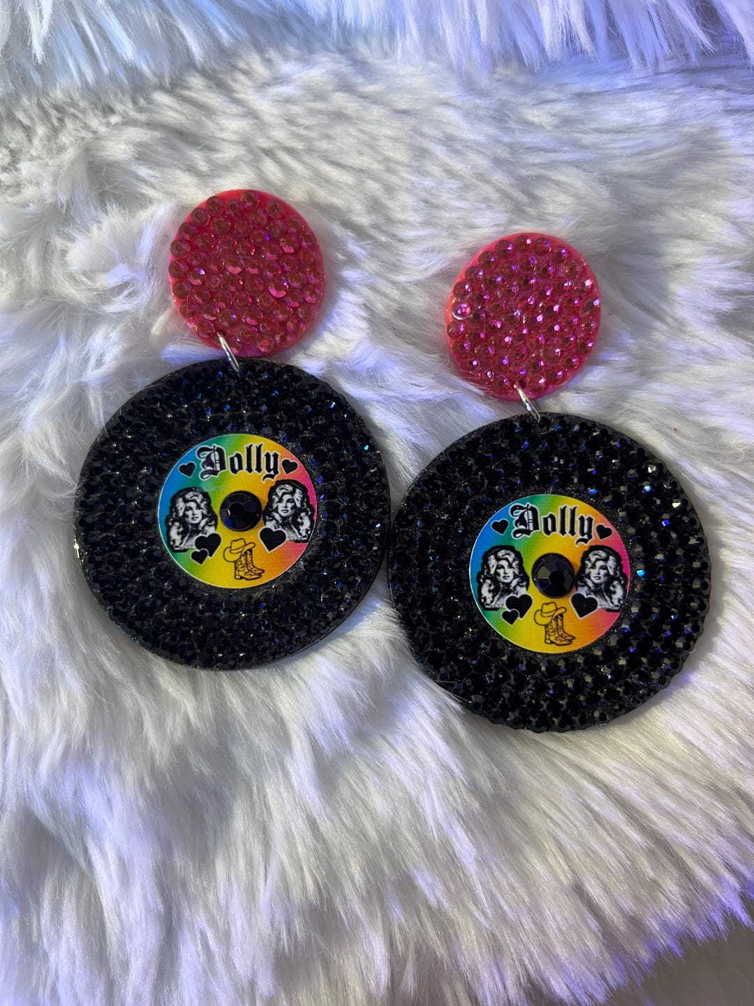 Sparkly Clay Dolly Parton Record Earrings - Etsy