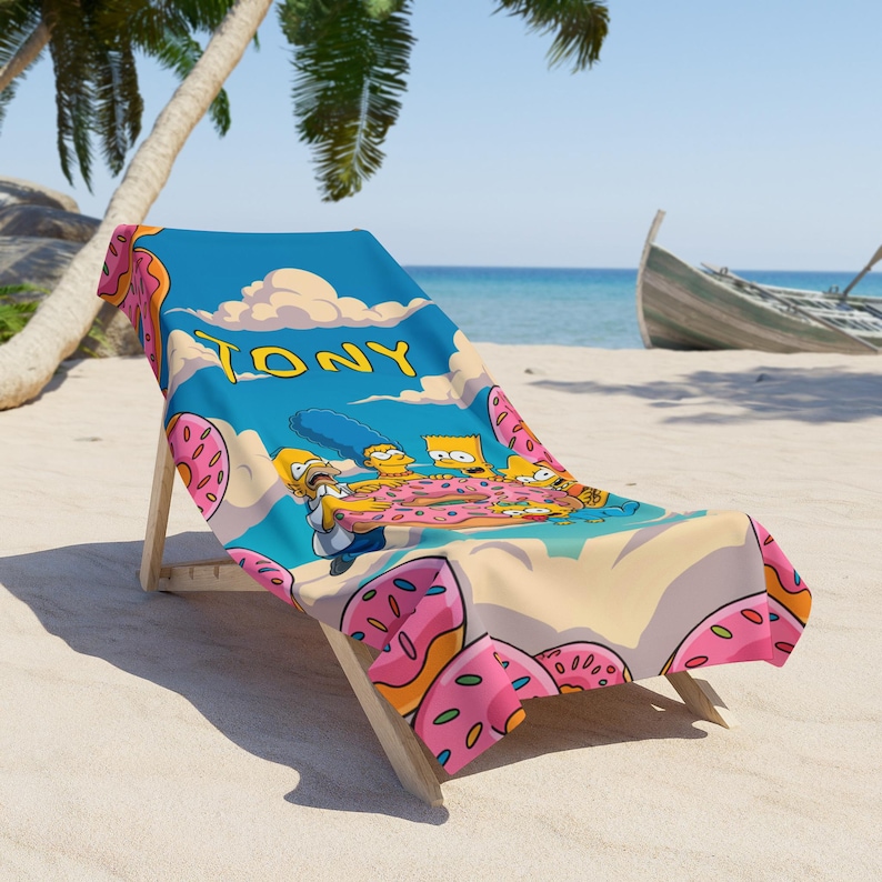 Personalized Simpsons Beach Towel, Custom Name Donut Design - Etsy